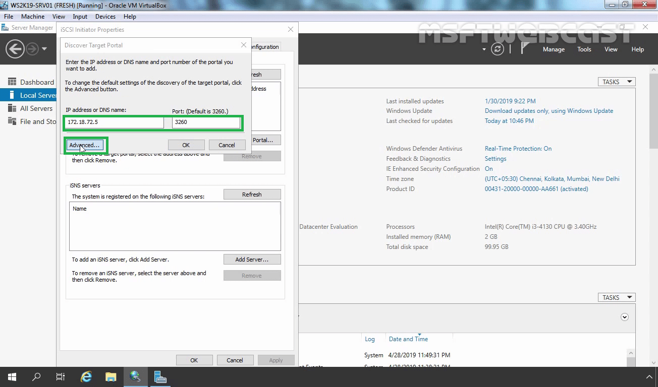 Configure ISCSI Initiator In Windows Server 2019