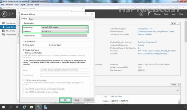 Configure ISCSI Initiator In Windows Server 2019