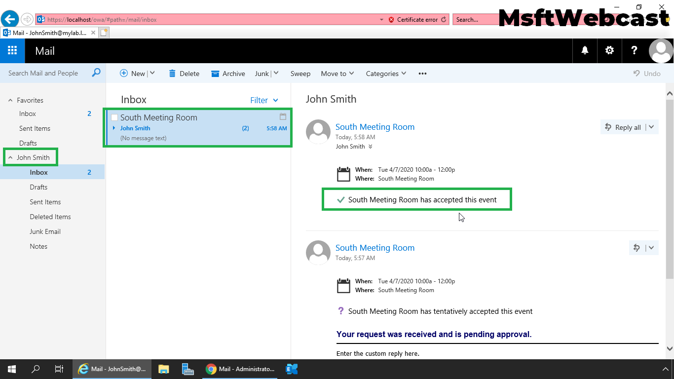 Manage and Book Room Mailbox in Exchange Server 2019