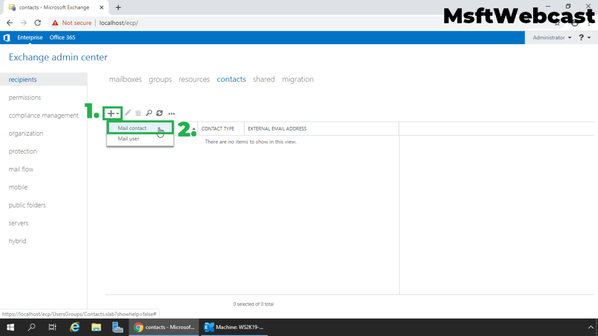 Create Mail Enabled Contact In Exchange 2019