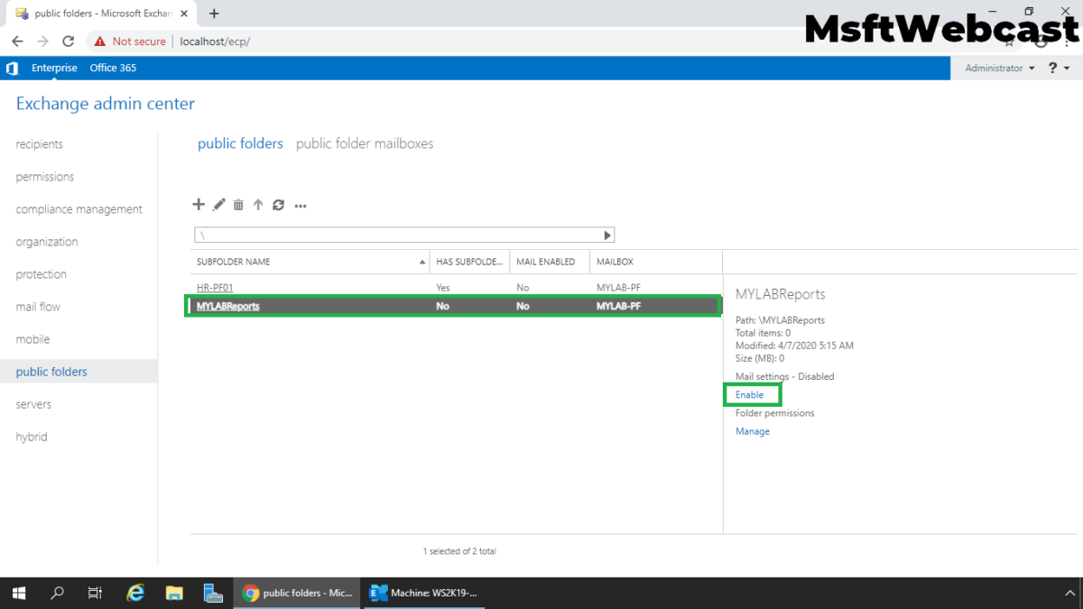Create A Mail Enabled Public Folder In Exchange 2019