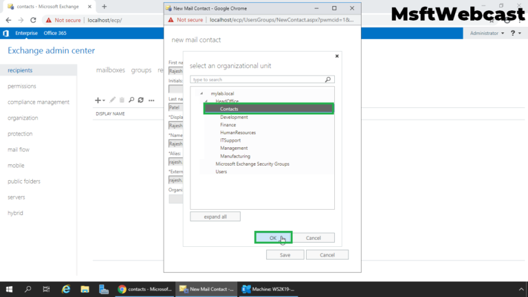 Create Mail Enabled Contact In Exchange 2019