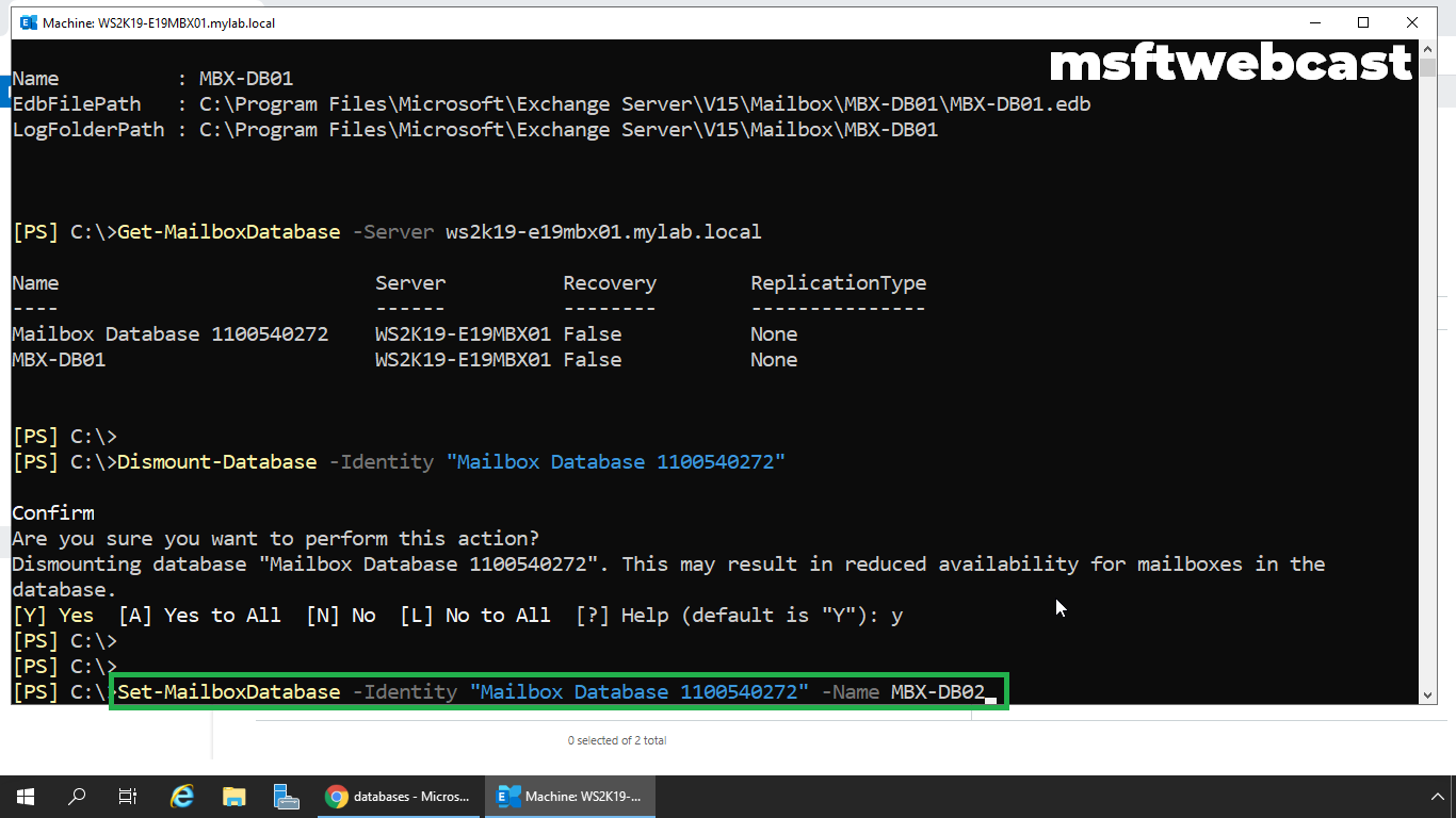 Move And Rename Default Mailbox Database Path In Exchange 2019