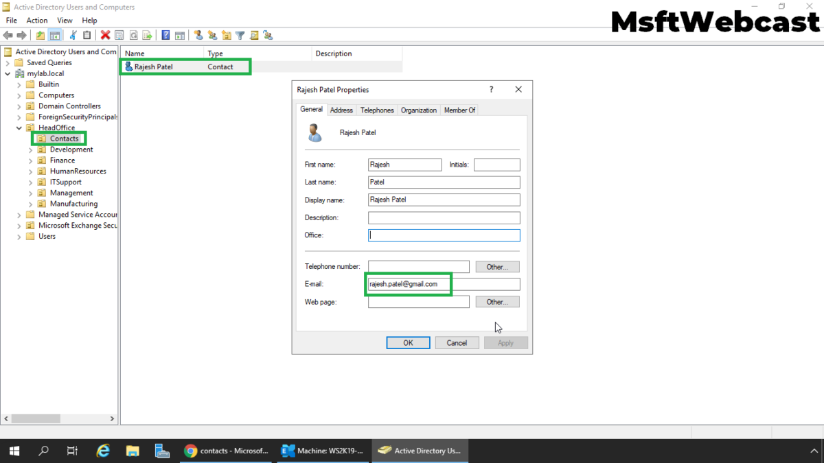 Create Mail Enabled Contact In Exchange 2019