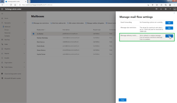 Configure Message Delivery Restrictions For A Mailbox