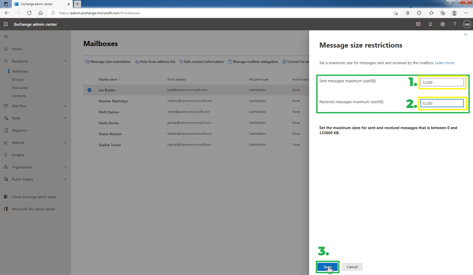 Configure Message Size Limits For A Mailbox