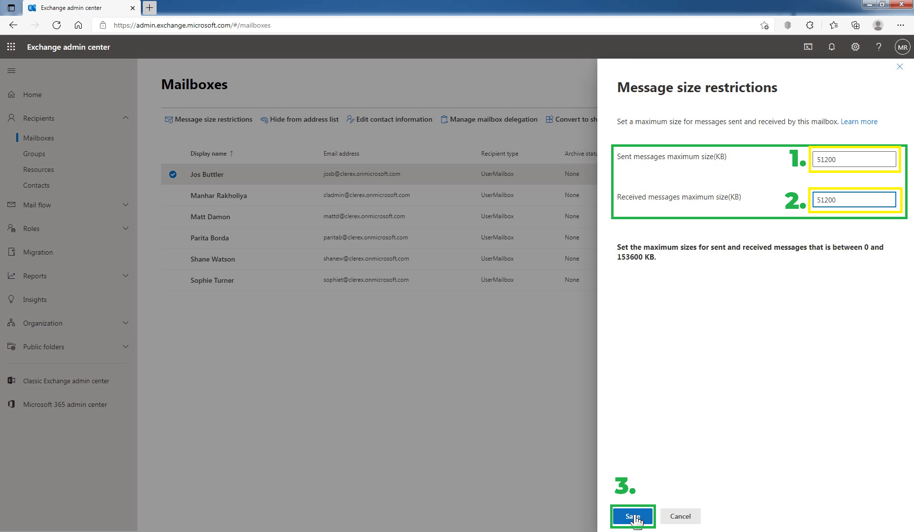 Configure Message Size Limits For A Mailbox