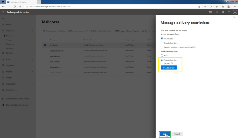 Configure Message Delivery Restrictions For A Mailbox